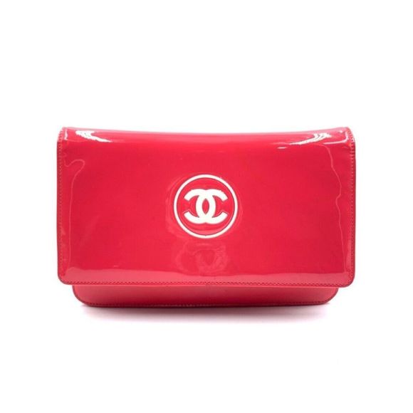 CHANEL | Bags | Chanel Pinkwhite Patent Leather Cc Woc Clutch Bag ...